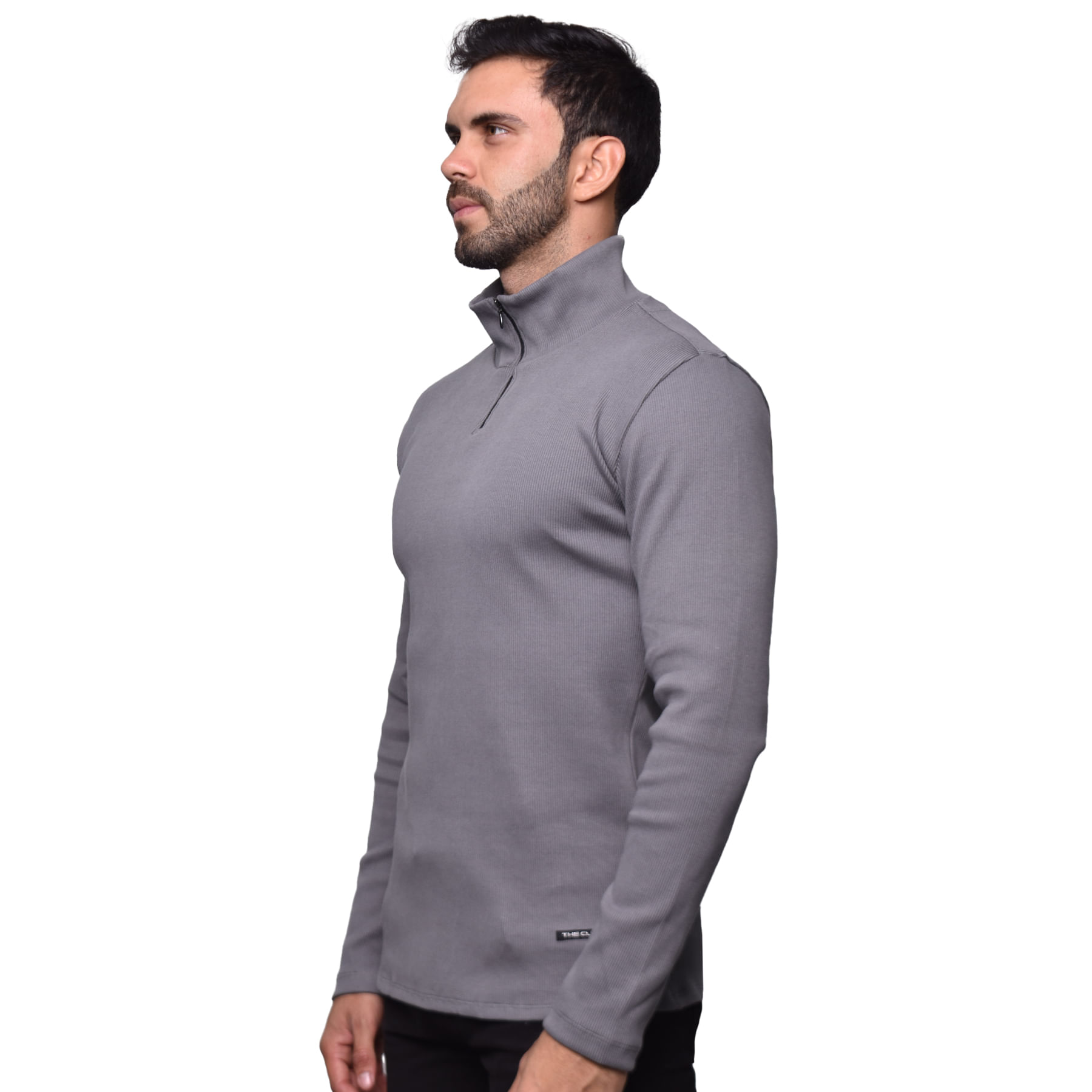 CHOMPA EN PUNTO ACANALADO CON CIERRE PERFECT FIT - PLOMO