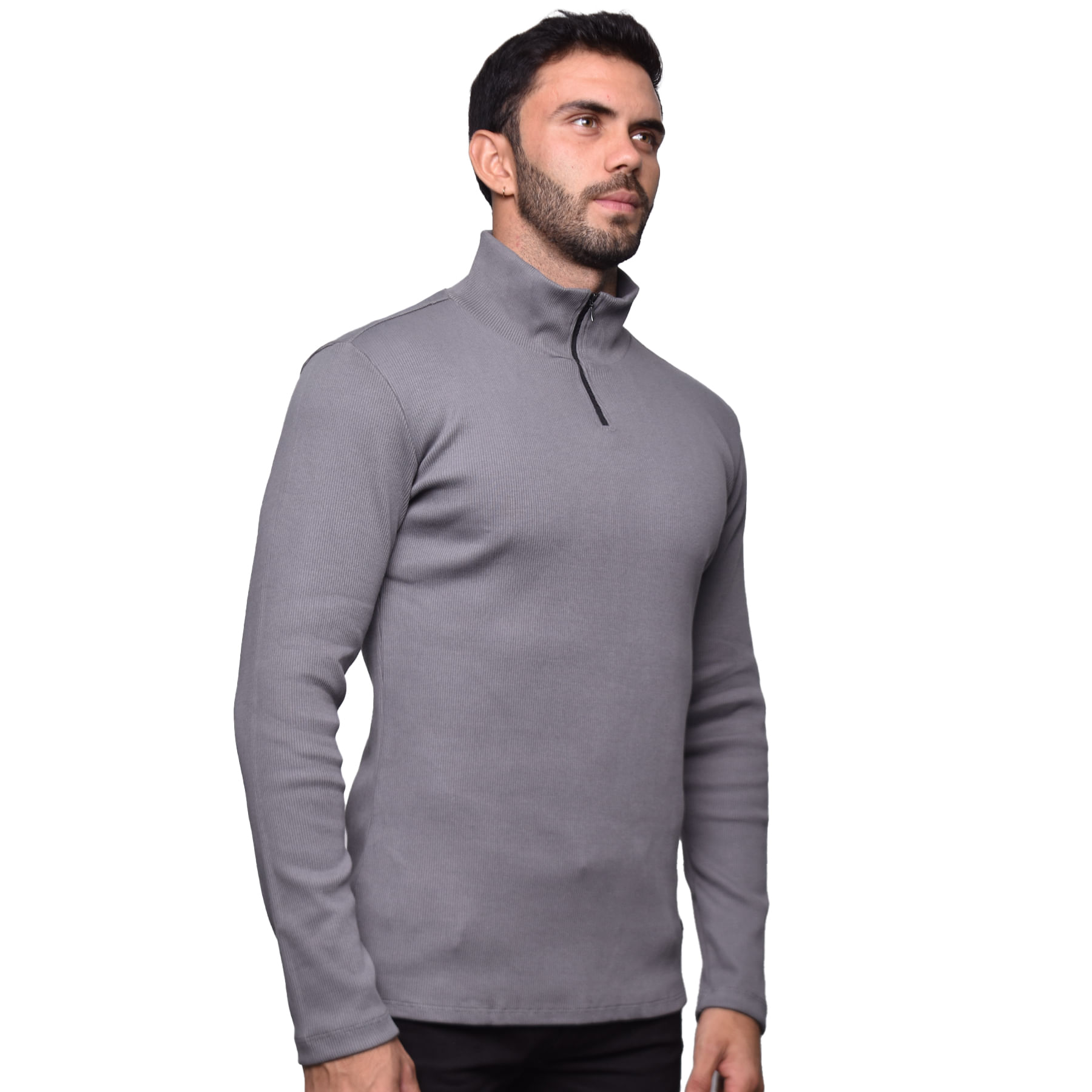 CHOMPA EN PUNTO ACANALADO CON CIERRE PERFECT FIT - PLOMO