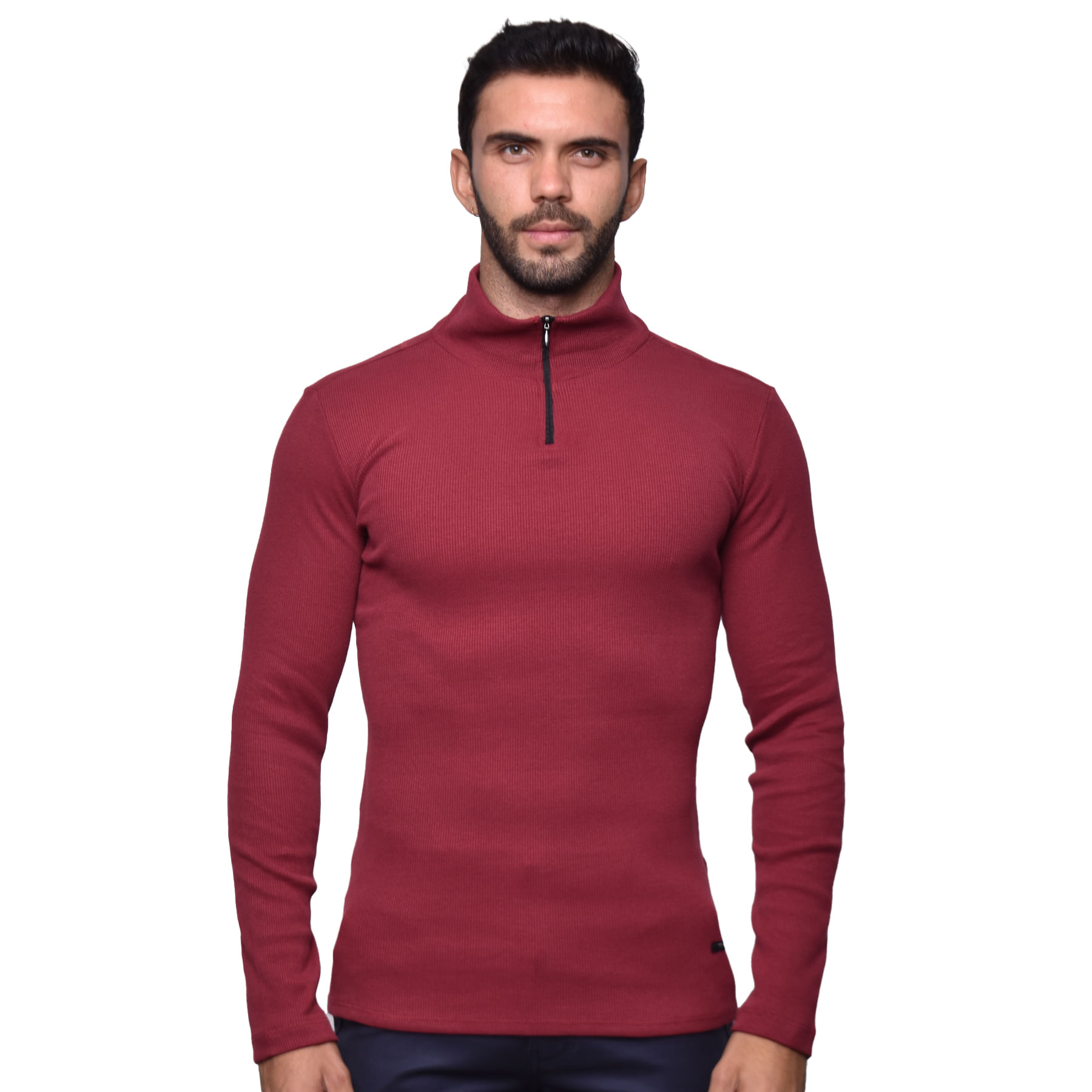 CHOMPA EN PUNTO ACANALADO CON CIERRE PERFECT FIT - VINO