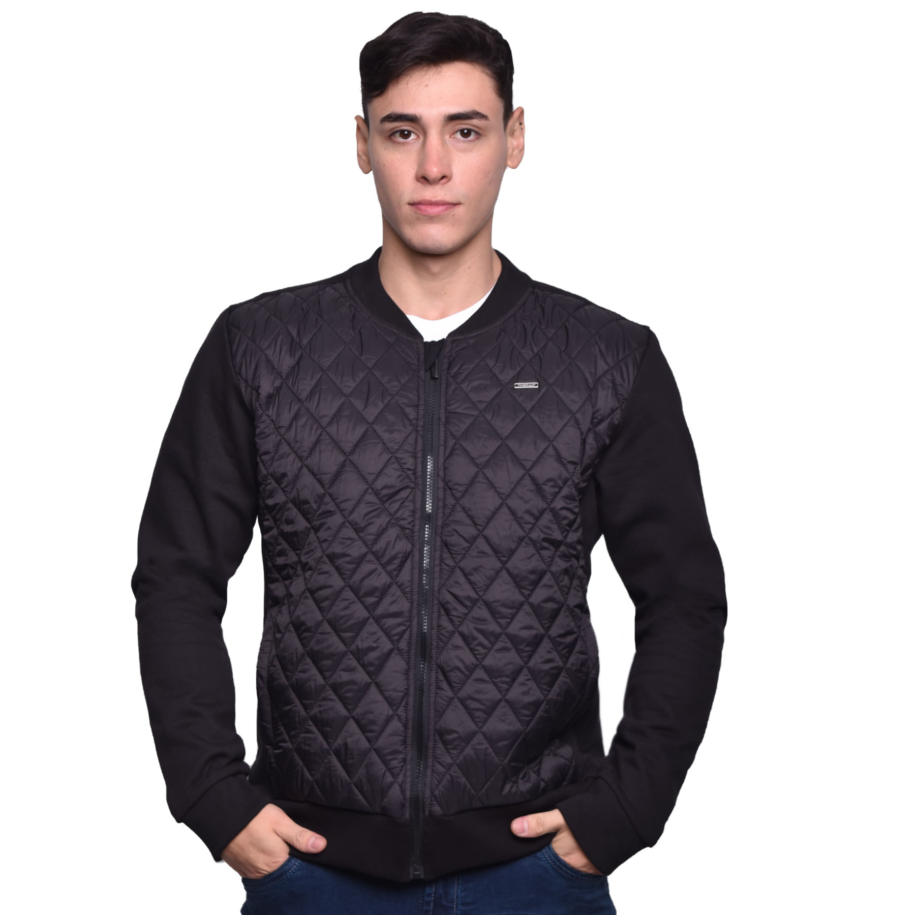 CHAQUETA BOMBER CON APLICACIÓN ACOLCHADA PERFECT FIT - NEGRO